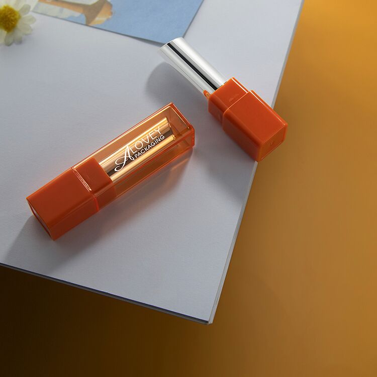 Square slim lipstick container with colored clear cap